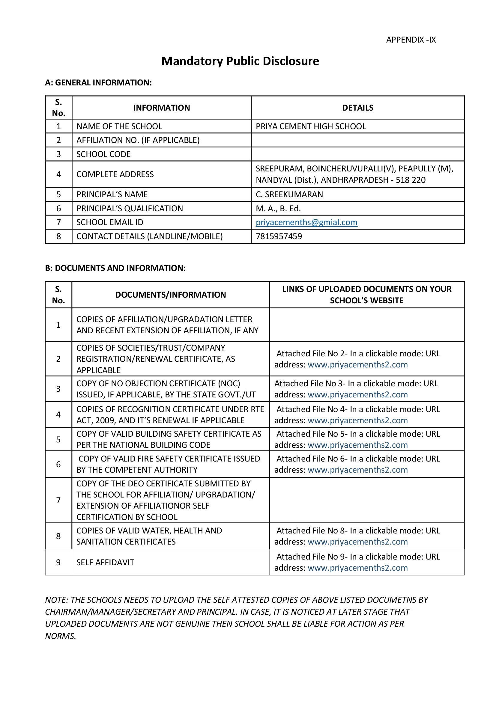 Mandatory Public Disclosure – Priyacemenths2